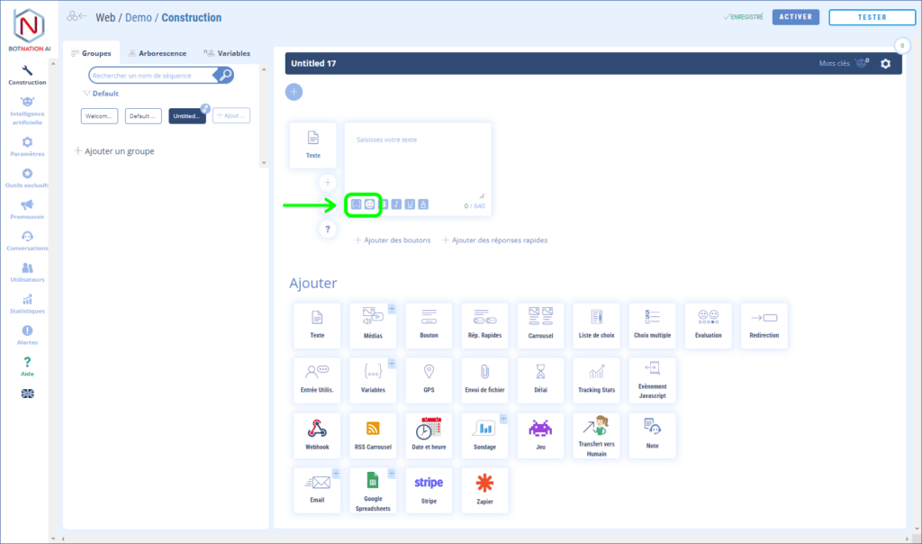 Add a text to your chatbot - Botnation - Support