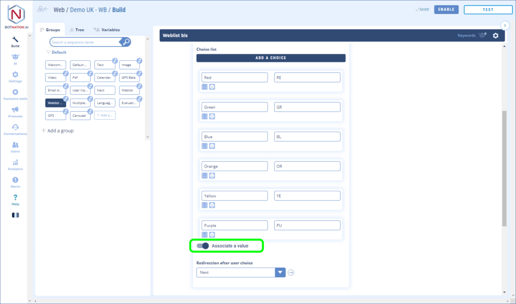 The weblist (Web Chatbot) - Botnation - Support