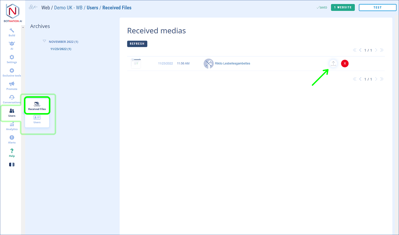 Sending a file to the chatbot (Web Chatbot) - Botnation - Support