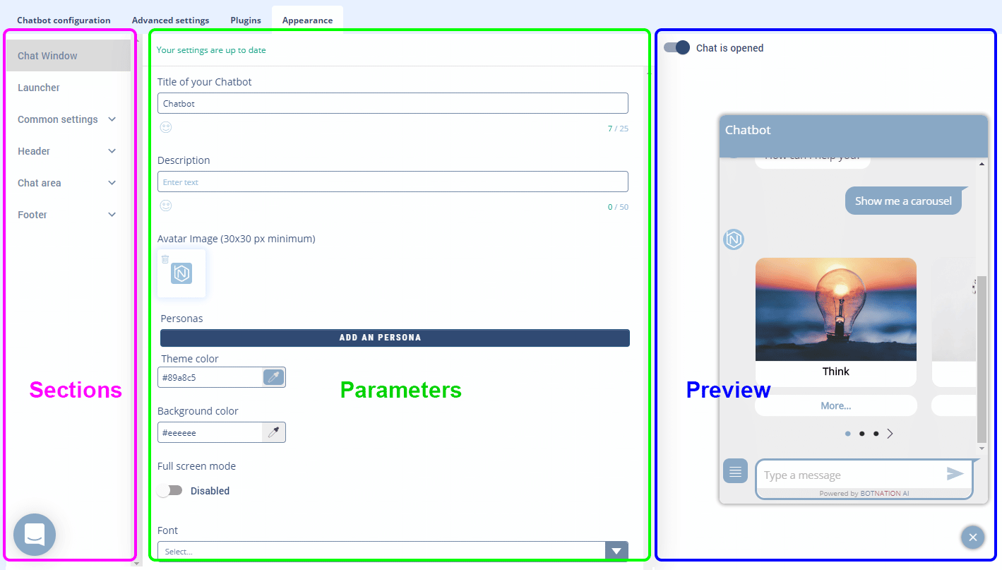 How to customize my web chatbot? - Botnation - Support
