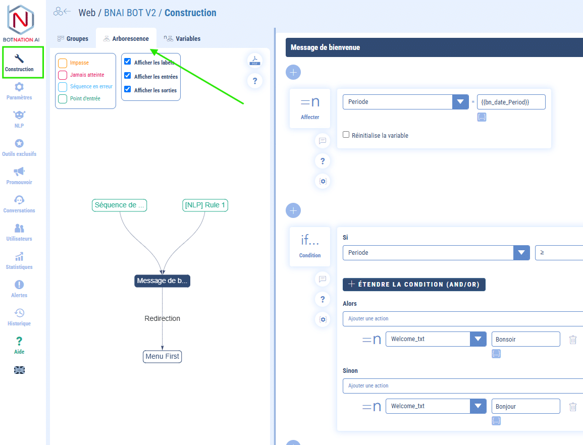 Arborescence de votre chatbot - Botnation - Support