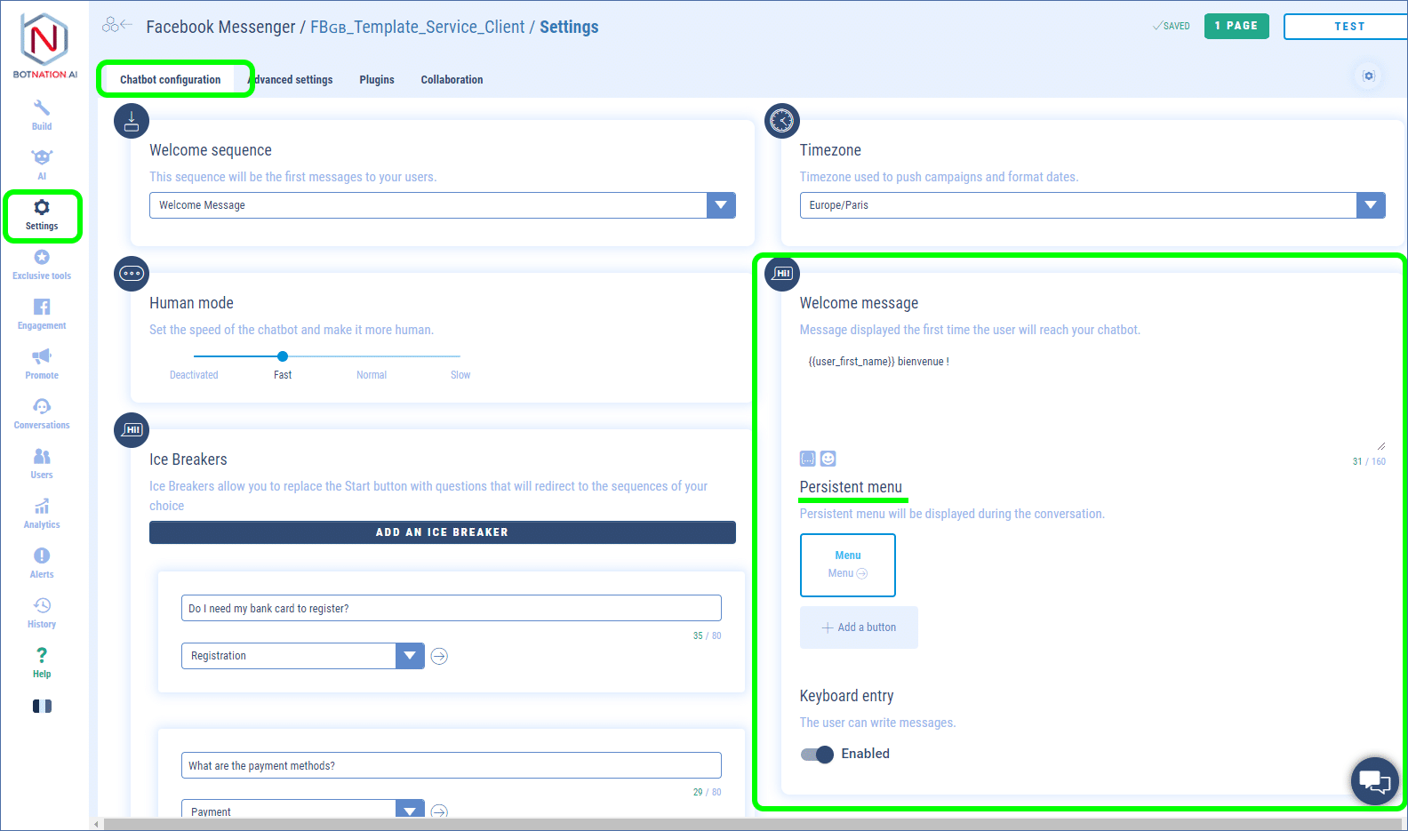 Add a persistent menu (Messenger) - Botnation - Support